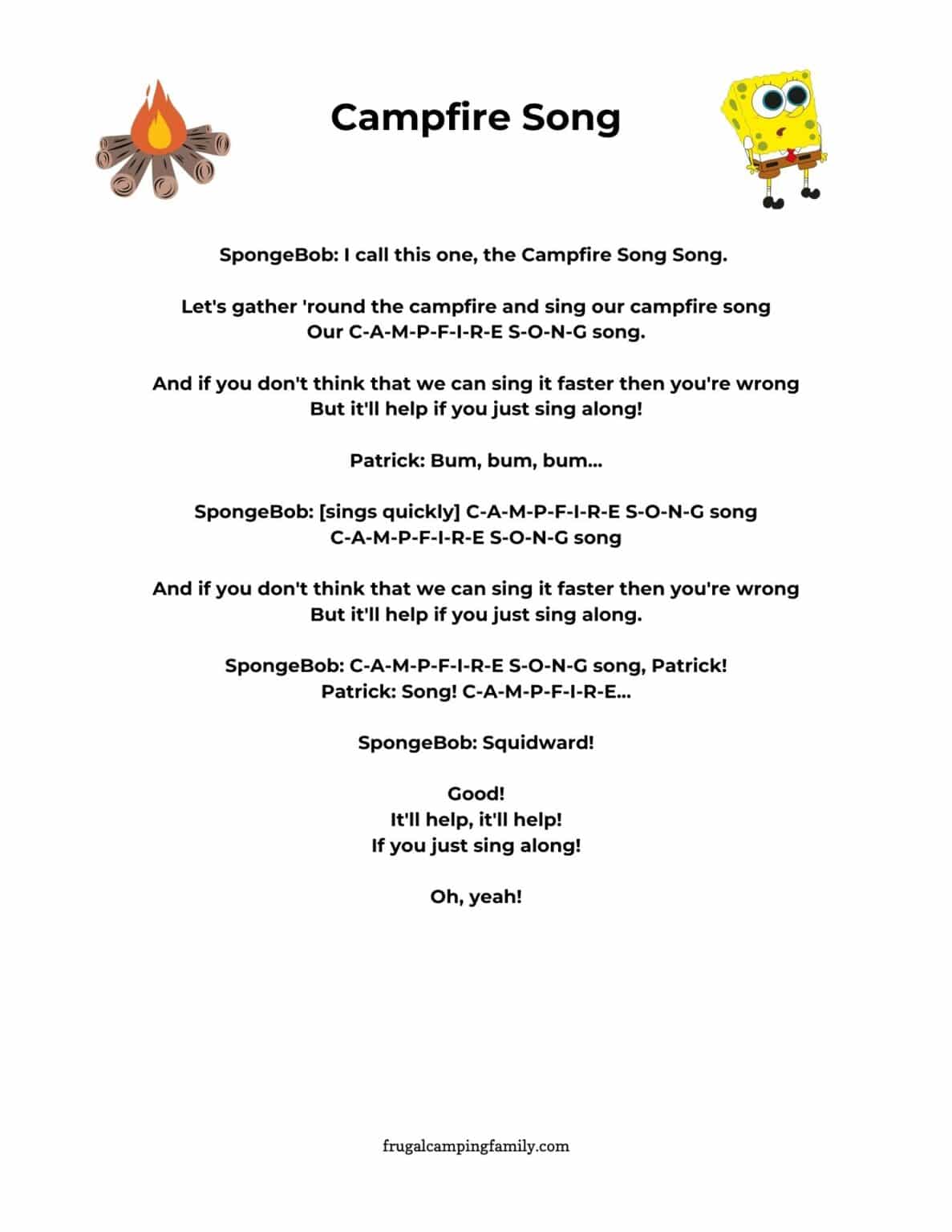 Campfire Song Song By Spongebob Frugal Camping Family